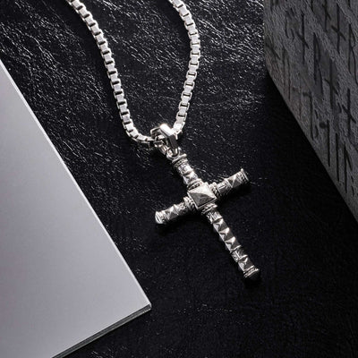 Amethyst Cross Rune-Engraved Pendant Necklace for Men | AWNL Stockholm